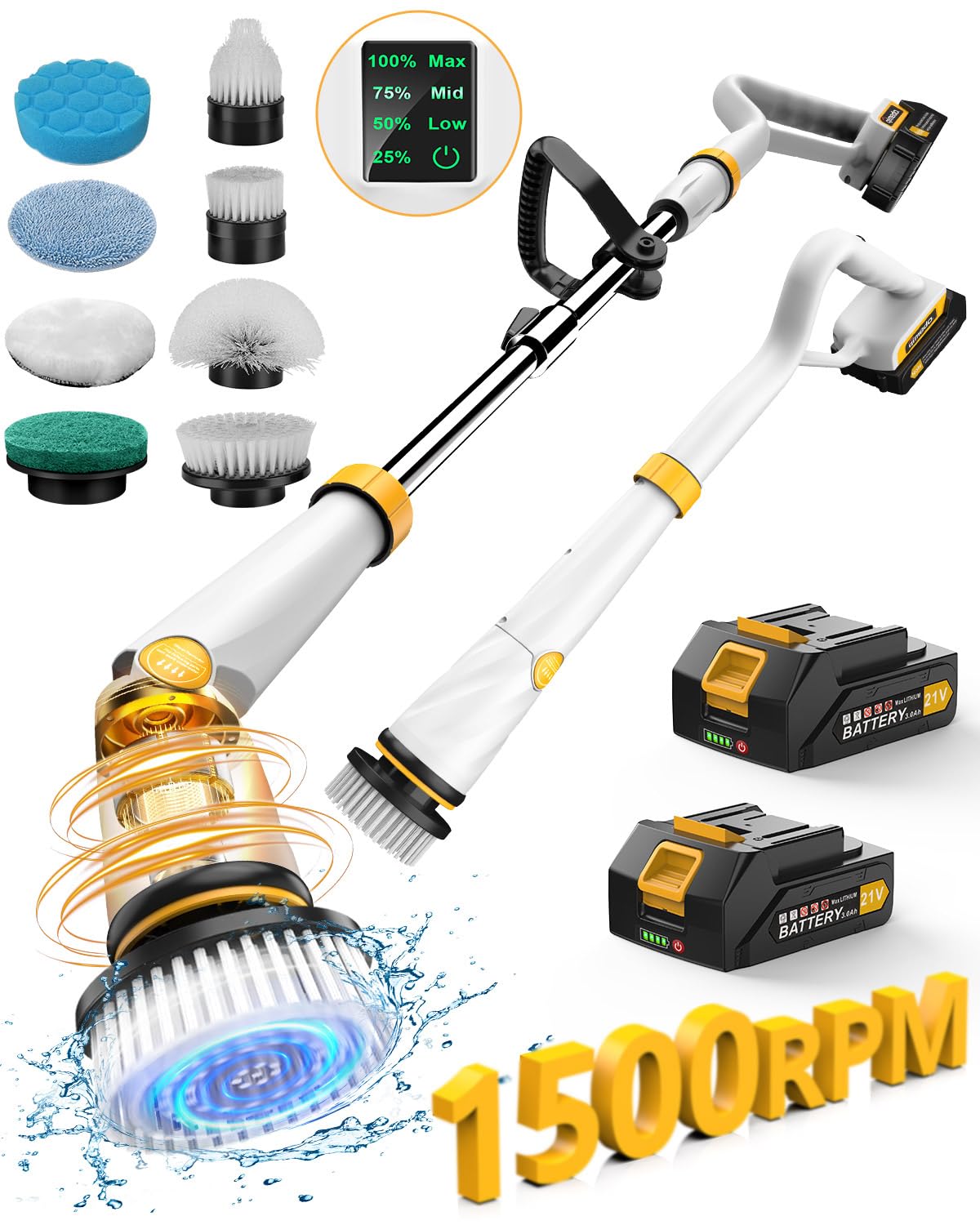 Amiluo Electric Spin Scrubber, 1500 RPM Ultra-High Speed, Cordless Bat